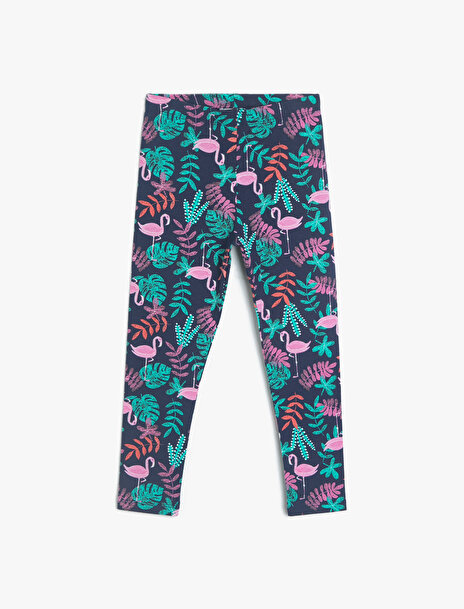 Koton Kız Çocuk Flamingo Baskılı İnce Esnek Kumaştan Normal Bel Uzun Tayt