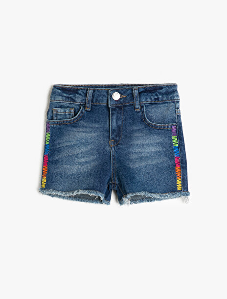 Koton Kız Çocuk İşlemeli Jean Şort