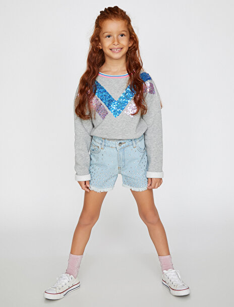 Koton Kız Çocuk İşlemeli Jean Şort