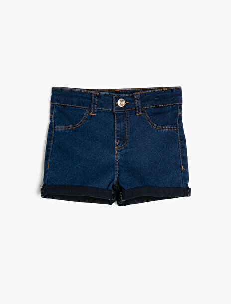 Koton Kız Çocuk Rahat Kesimli Beli Ayar Lastikli Paça Kıvırmalı Kısa Jean Şort