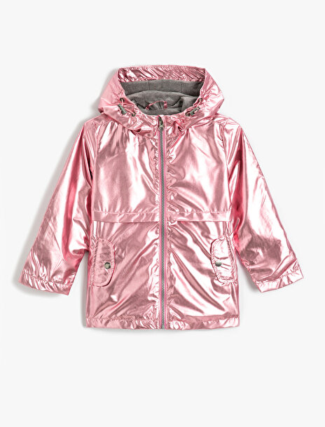 Koton Kız Çocuk Kapşonlu Bomber Mont Parlak Cepli Fermuarlı