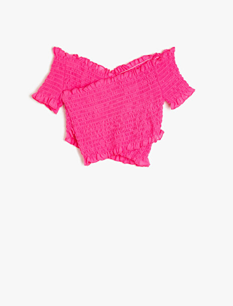 Koton Kız Çocuk Büzgülü V yaka Kısa Kollu Kısa Bluz