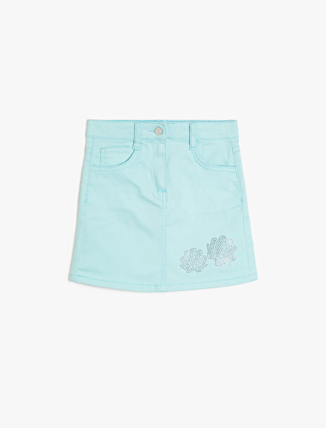 Koton Kız Çocuk Esnek Pantolon Kumaşından Parlak Taşlı Önü Fermuarlı Diz Üstü Etek