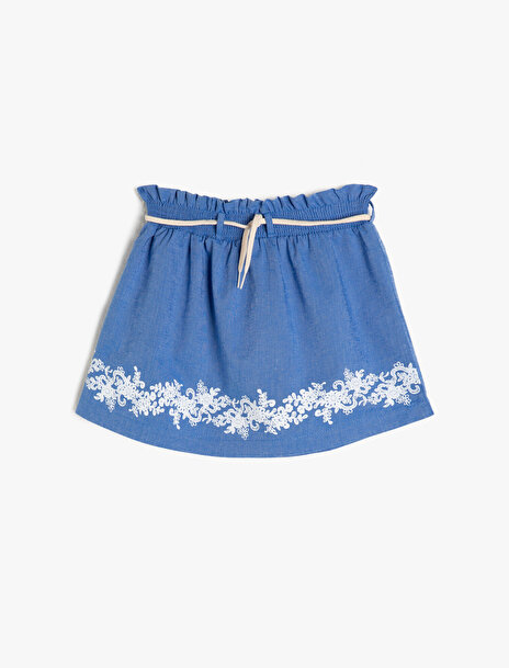 Koton Kız Çocuk Baskılı Kemerli Beli Lastikli Diz Üstü Etek