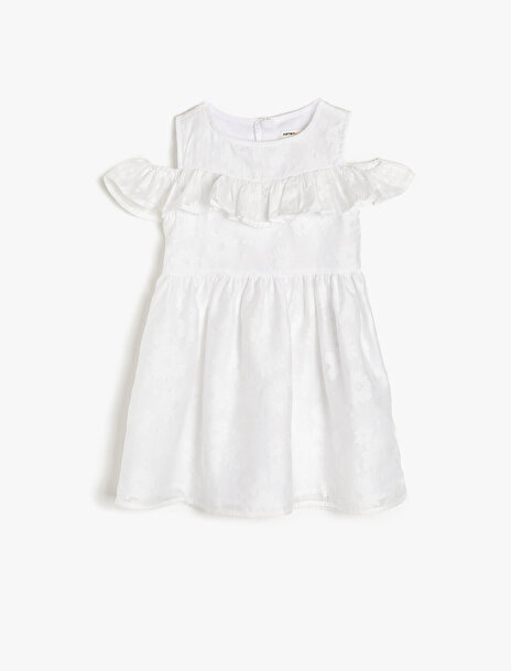 Koton Kız Çocuk Çiçekli Kumaştan Yakası Fırfırlı Belden Oturtmalı Orta Boy Elbise