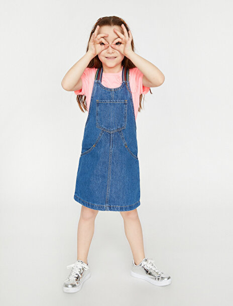Koton Kız Çocuk Askılı Jean Elbise
