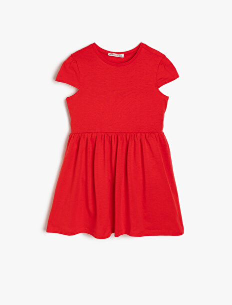 Koton Kız Çocuk Kısa Kollu Beli Büzgülü Orta Boy Elbise